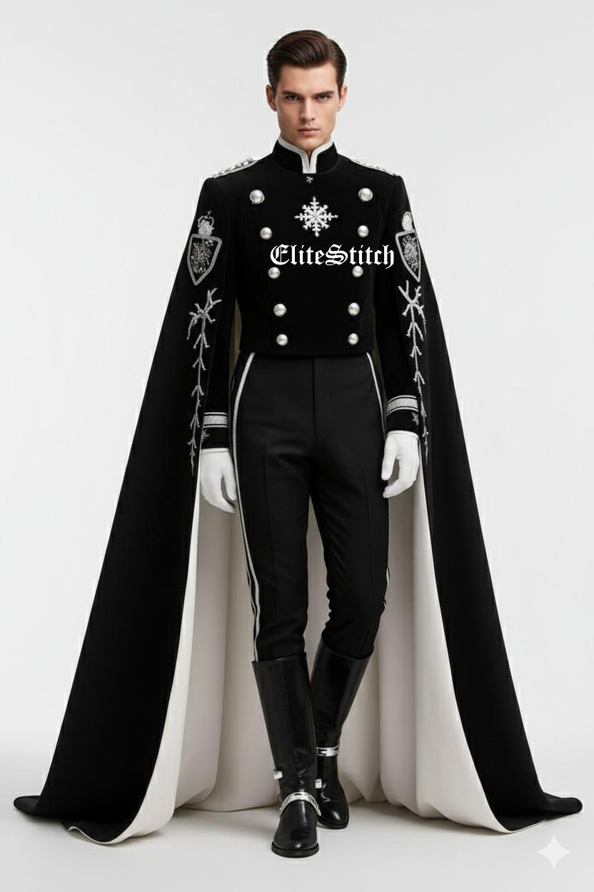 Black & White Royal Military Cape, Custom Silver Embroidered Hussar ...