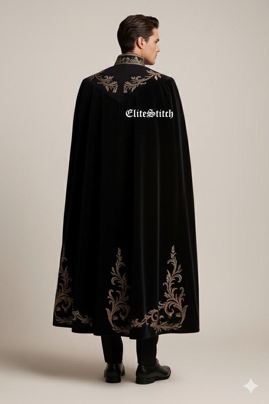 Men Gothic Prince Costume. Black Velvet Gold Embroidered Military Tunic ...