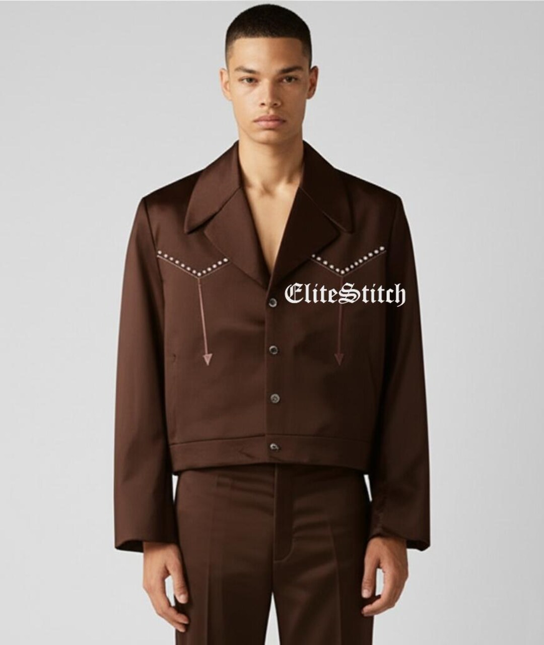 Vintage-inspired Brown Western Men's 2 Piece Suit Studded Cowboy Jacket ...