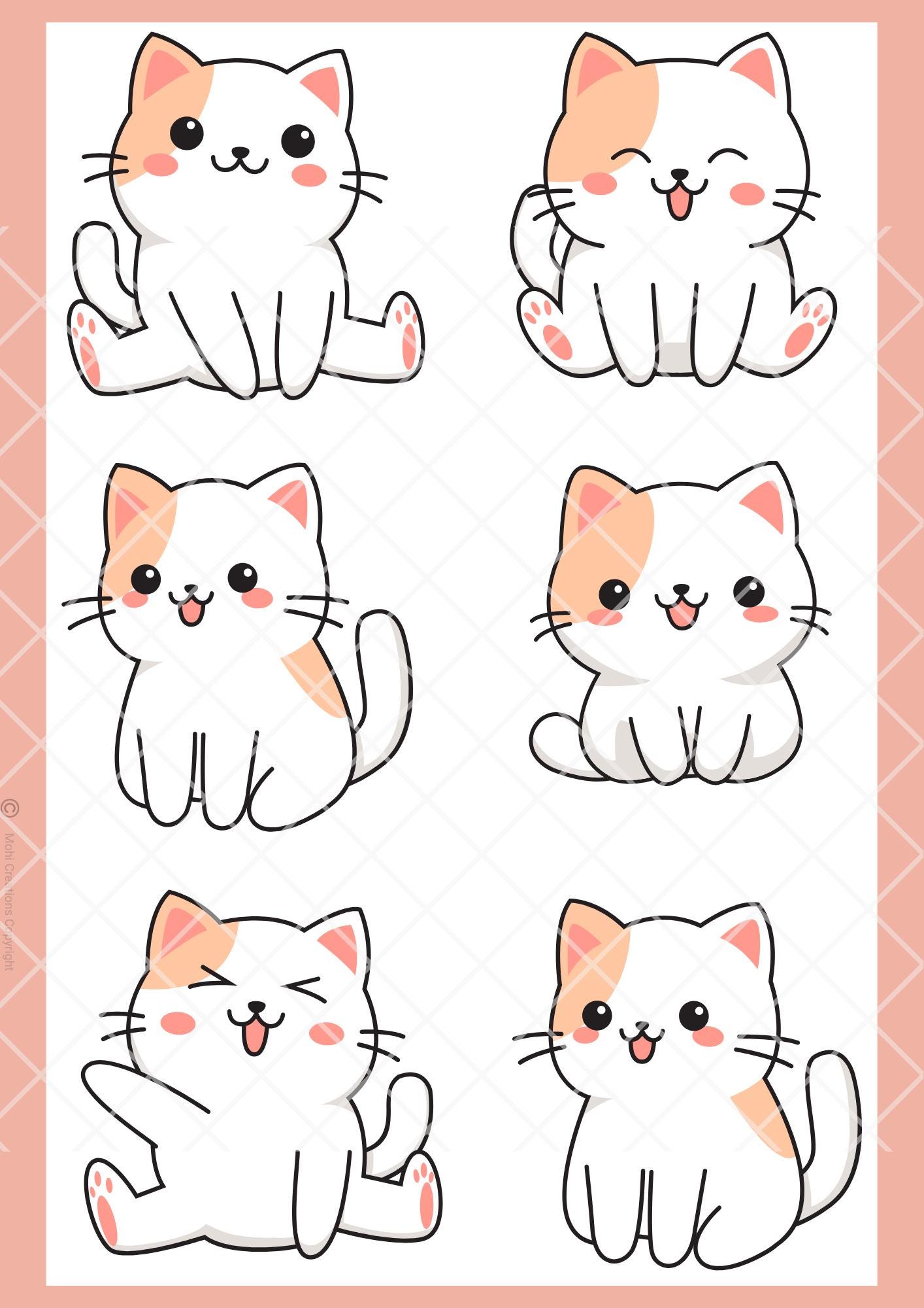 50+ Cat Stickers Digital Download | Cute/kawaii Digital Cat Sticker ...