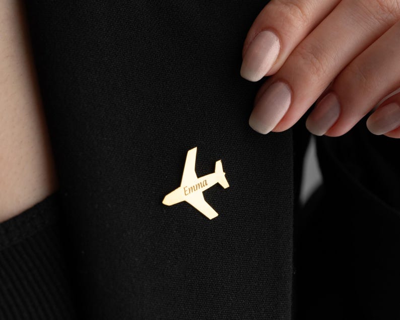 Personalized Airplane Name Pin, Aviation Brooch, Pilot Flight Attendant ...