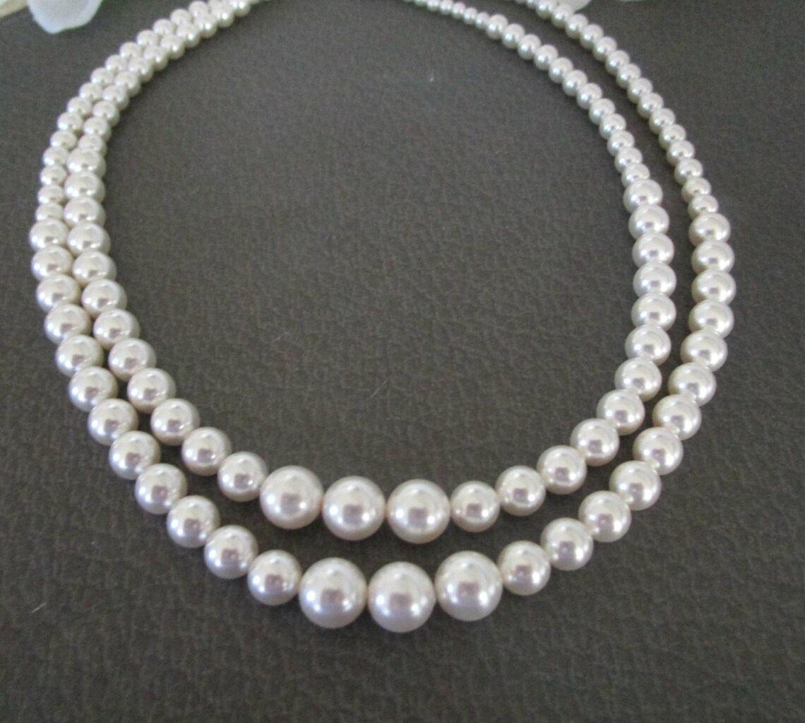 Graduated Pearl Necklace Double Strand Pearl Necklace | Etsy