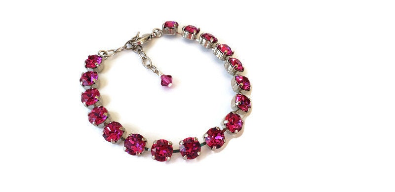 Fuchsia Bracelet Hot Pink Bracelet Swarovski Crystal | Etsy