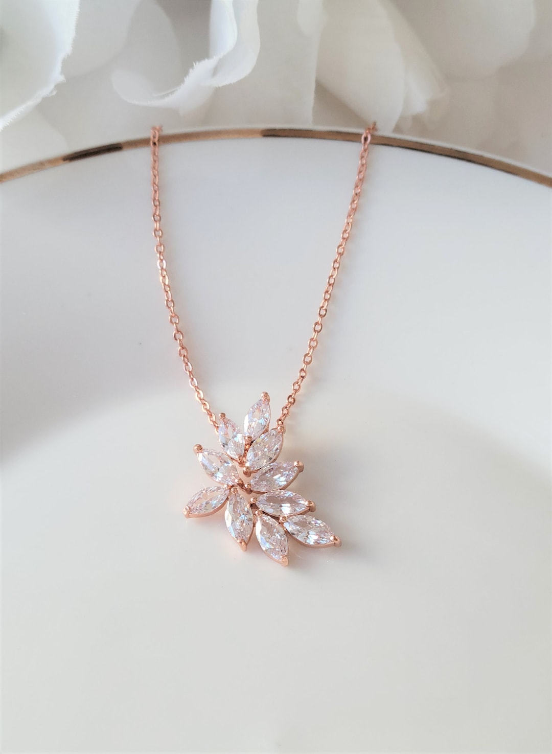 Rose Gold Bridal Necklace, Simple Wedding Jewelry, Wedding Necklace ...