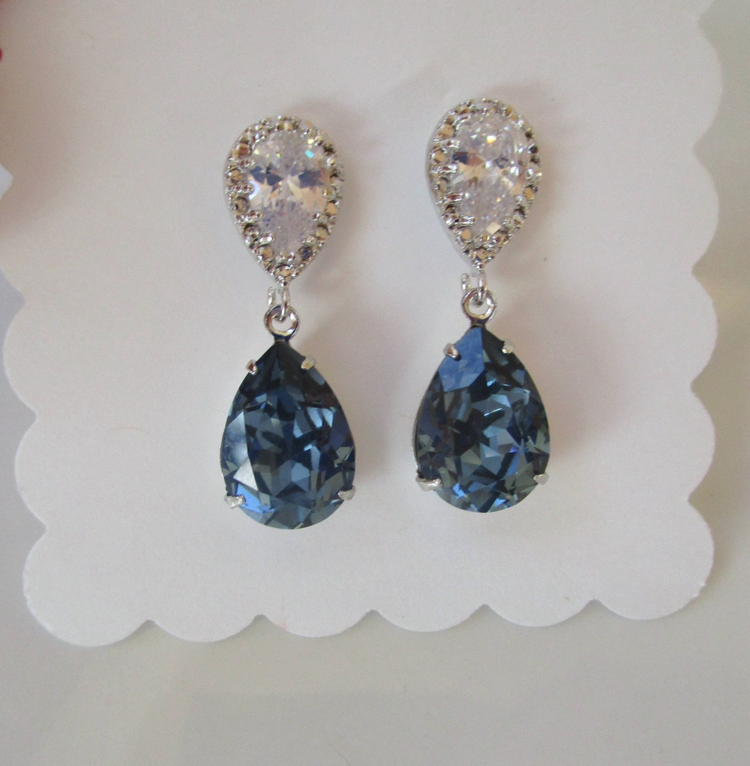 Bridal Earrings, Blue Bridal Jewelry, Bridesmaids Earrings, Navy Blue ...