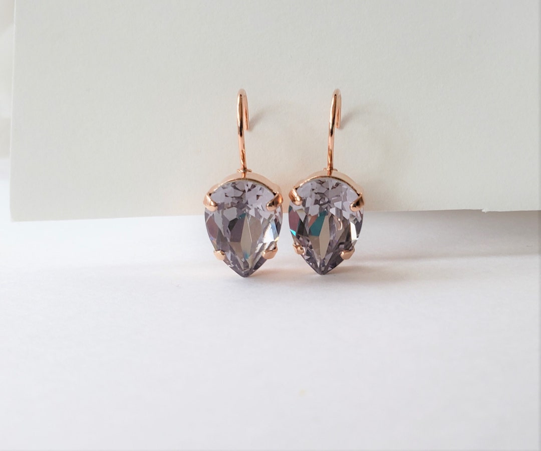Mauve Crystal Earrings, Rose Gold Earrings, Smokey Mauve, Dusty Purple ...