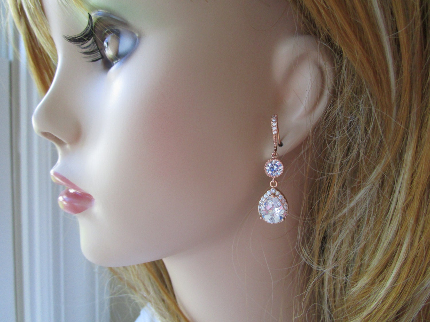 Rose Gold Earrings Morganite Earrings Cubic Zirconia | Etsy