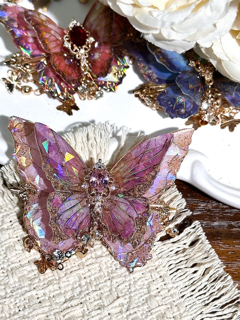 Iridescent Butterfly Hair Clip: Gold Dangles, Fairycore Jewelry - Etsy