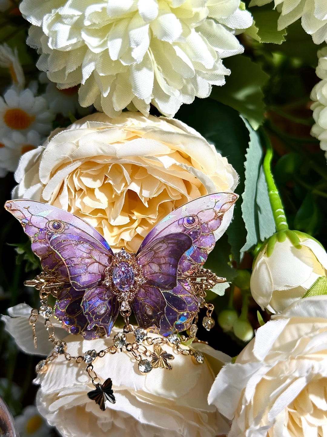 Purple Crystal Butterfly Hair Clip: Fairycore Gold Dangles - Etsy Canada