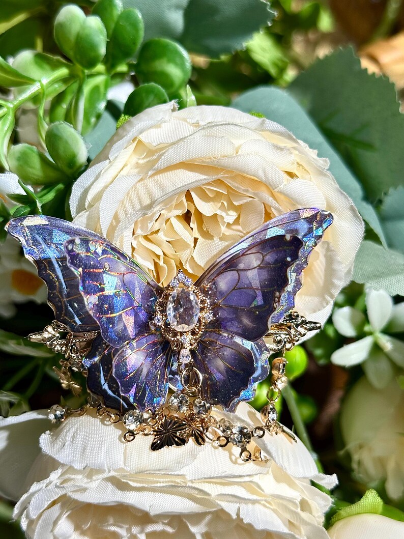Iridescent Butterfly Hair Clip: Fairycore Crystal Dangles - Etsy