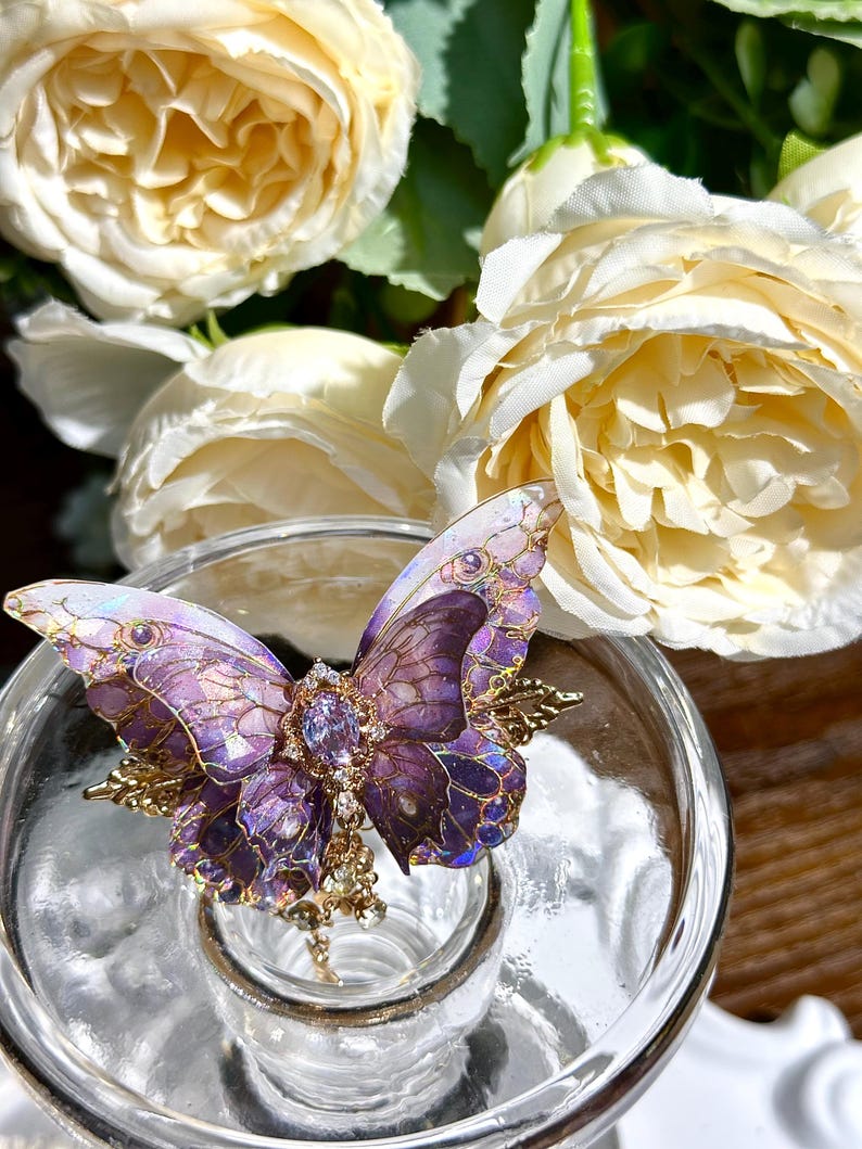 Purple Crystal Butterfly Hair Clip: Fairycore Gold Dangles - Etsy Canada