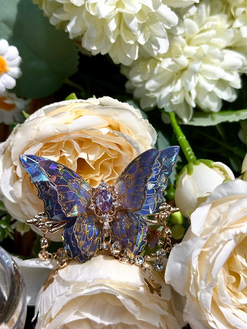 Iridescent Butterfly Hair Clip: Fairycore Crystal Dangles - Etsy