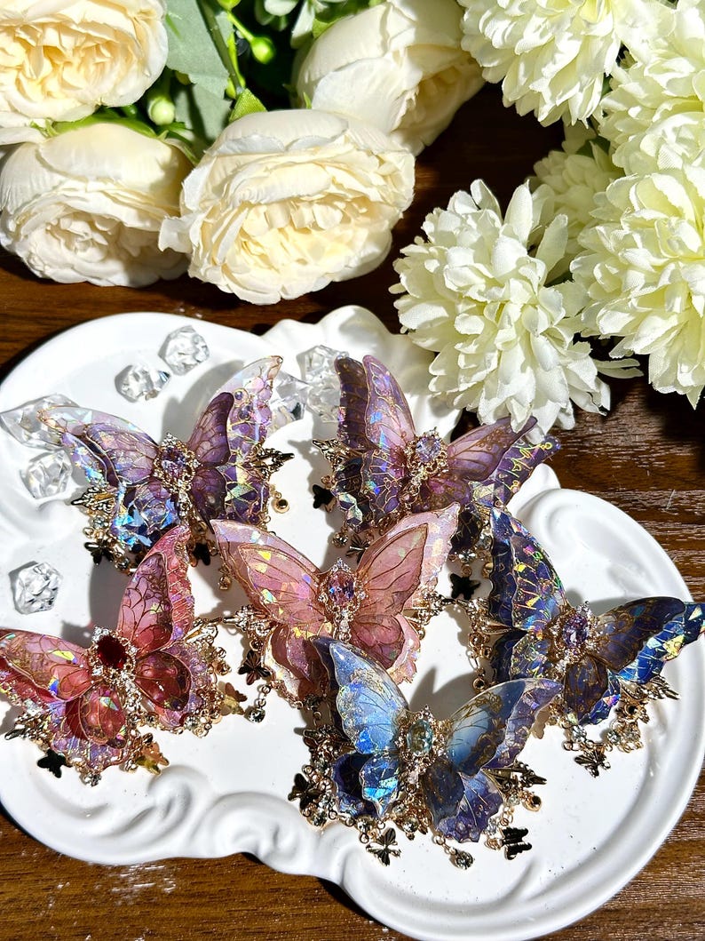 Iridescent Butterfly Hair Clip: Fairycore Crystal Dangles - Etsy