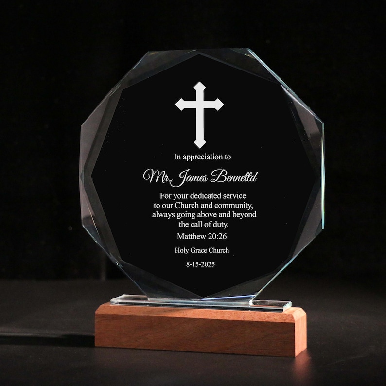 Christian Crystal Trophy, Personalized Religious Award, Custom Engraved ...