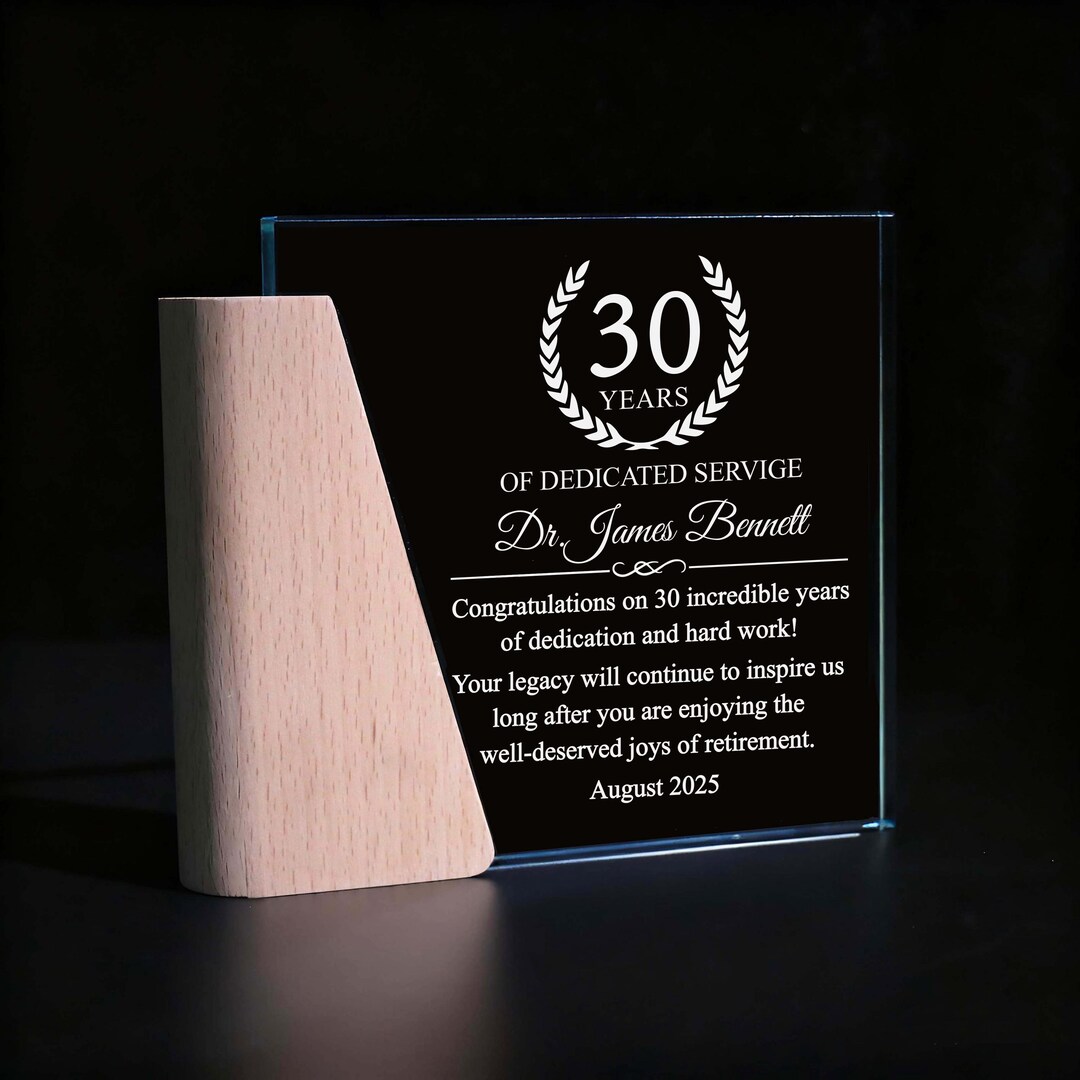 30 Years of Dedicated Service Award, Personalized Employee Crystal ...