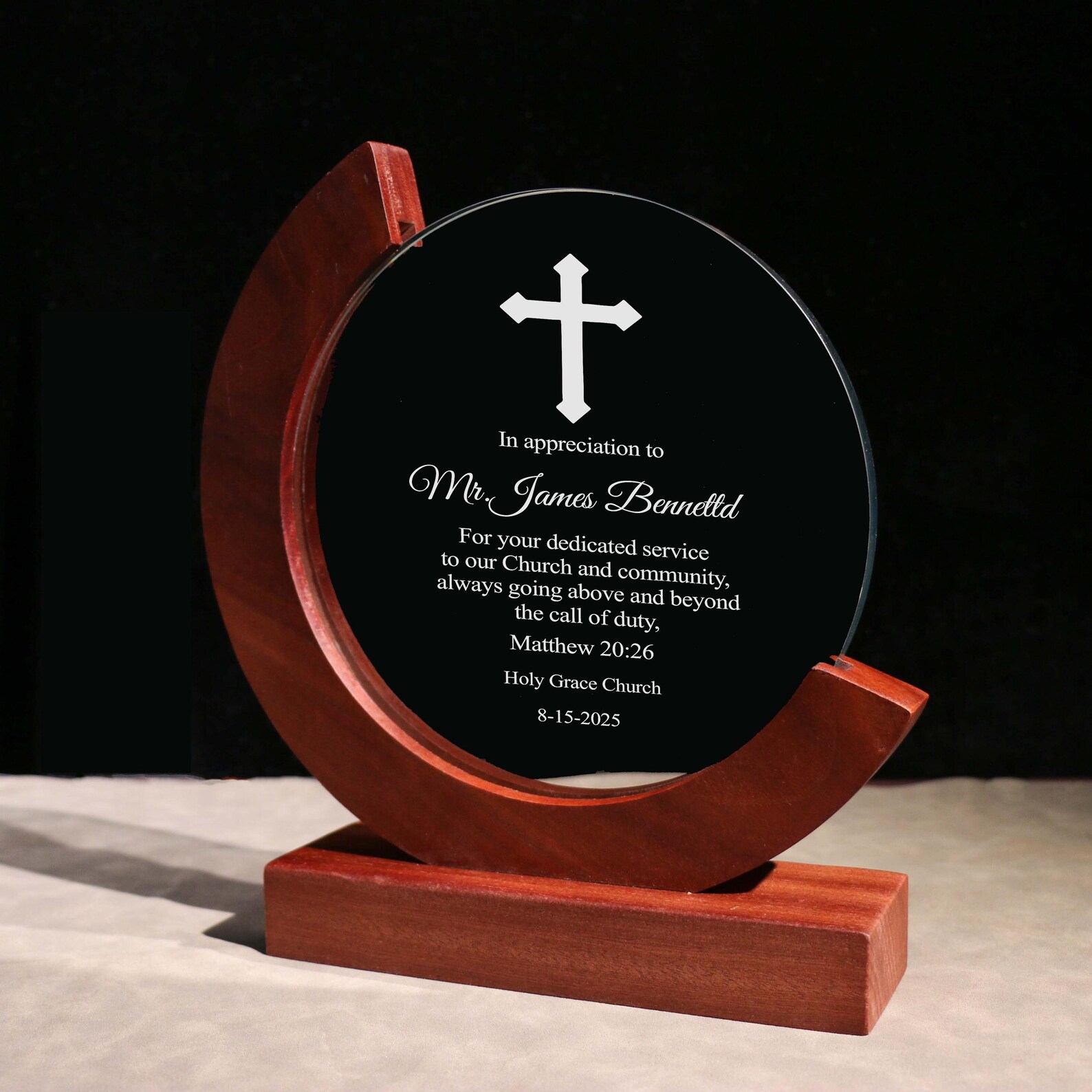 Christian Crystal Trophy, Personalized Religious Award, Custom Engraved ...
