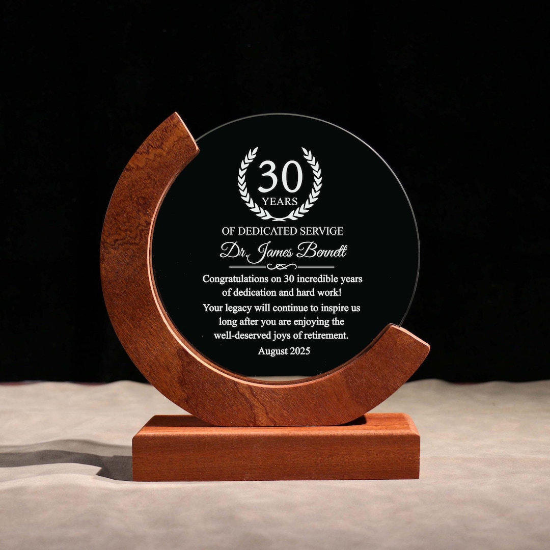 30 Years of Dedicated Service Award, Personalized Employee Crystal ...