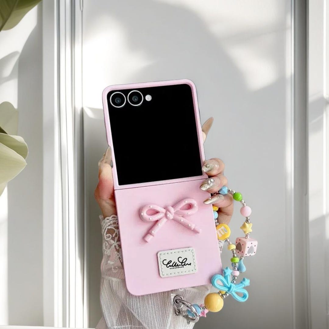 Lovely 3D Bow Hand Chain Phone Case for Samsung Galaxy Z Flip 7 6 5 4 3 ...