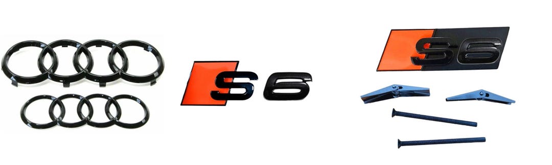 Audi SET Full Glossy Black\orange Emblem 273mm Front Rings and 192mm ...