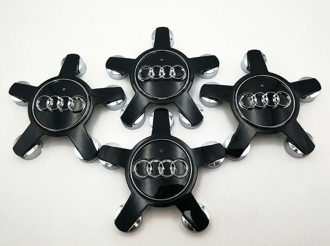 Audi 4x135mm Wheel Center Caps Glossy Black Set of 4 OEM Quality ...