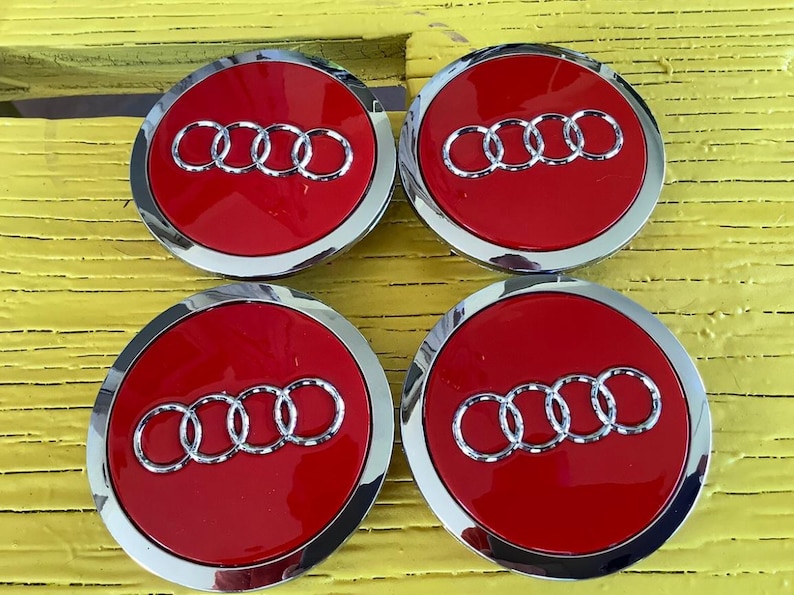 Audi 4x69mm Wheel Center Caps Red Set of 4 OEM Quality 4B0601170A ...
