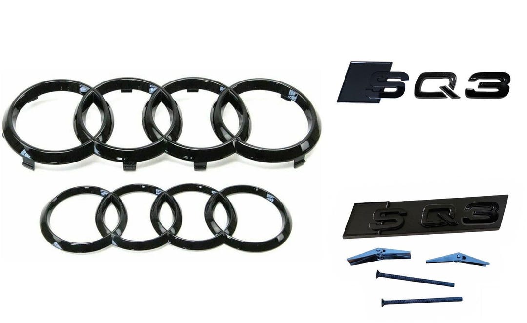 Audi SET Full Glossy All Black Emblem 273mm Front Rings and 192mm Rear ...