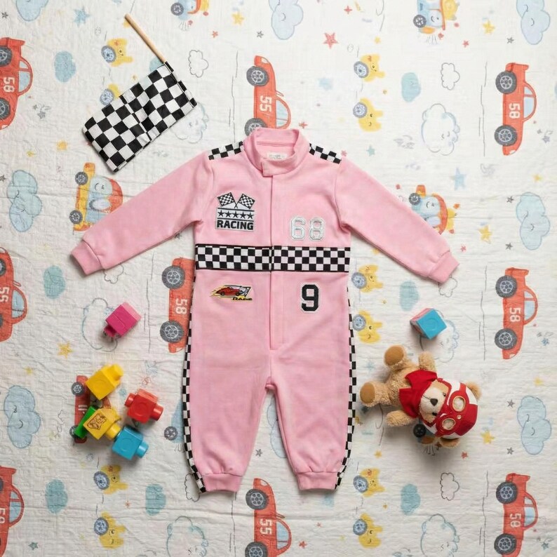 Kids Red Race Car Outfit Long Sleeve Custom Name Racing Jumpsuit Baby ...