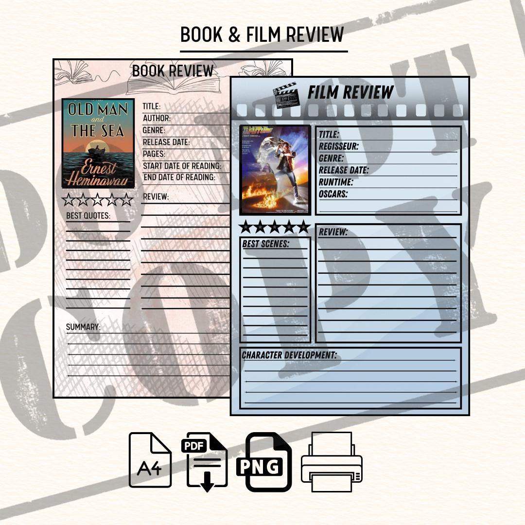 Book & Film Review Template Set | Printable Worksheets for Books and ...