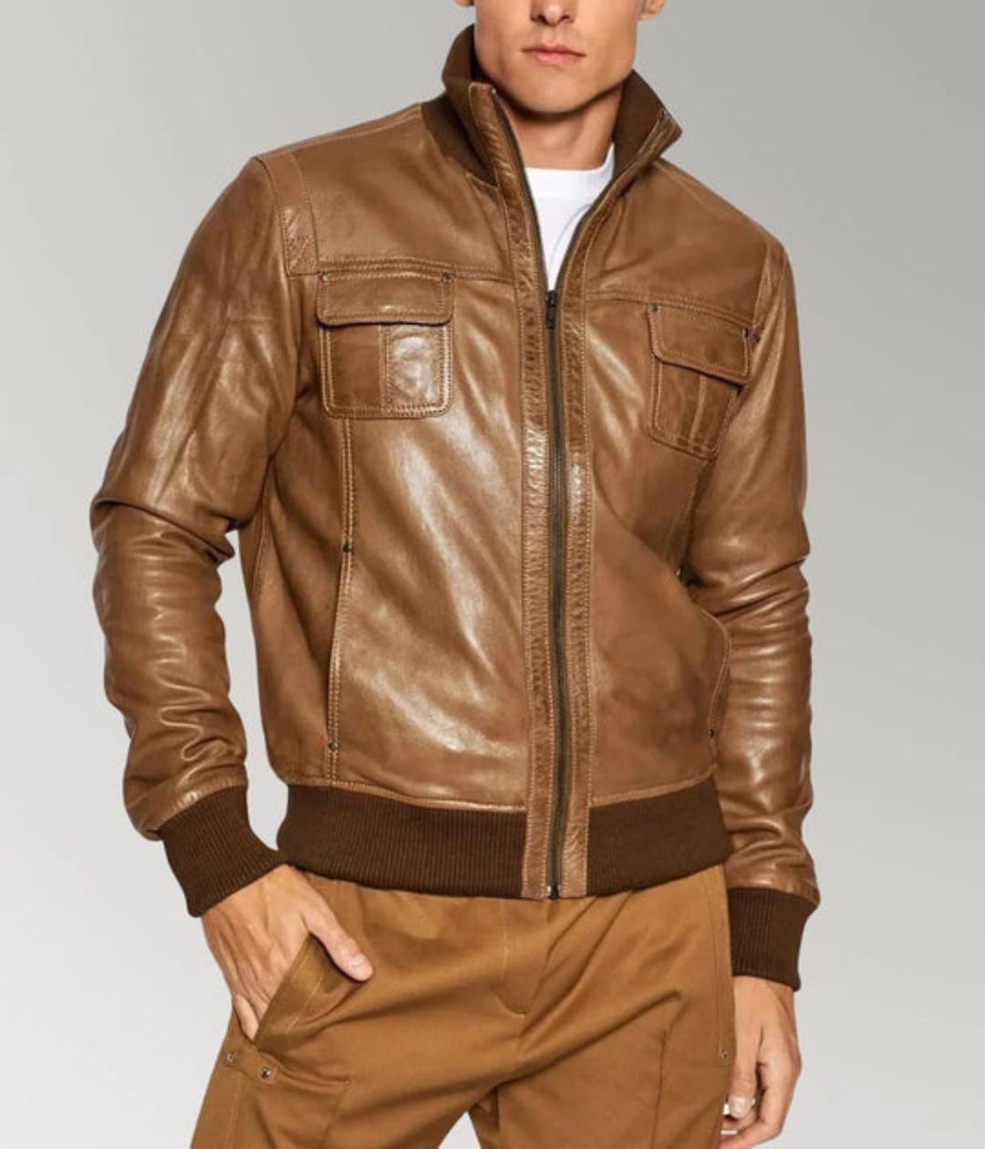 Sven Mocha Real Suede Bomber Jacket | Classic Zip Style | Custom Fit ...