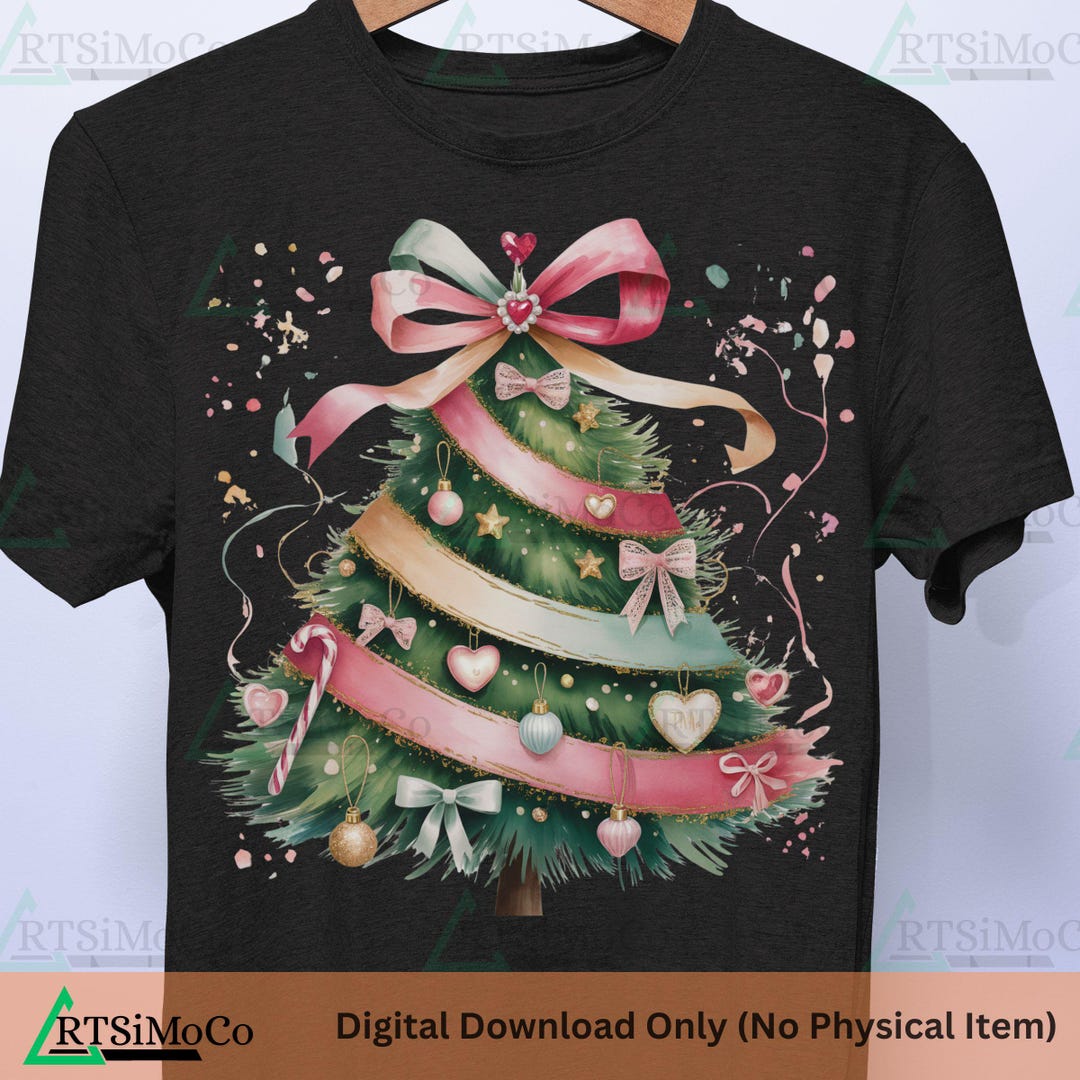 Preppy Pastel Xmas Tree PNG, Coquette Christmas Tree Digital Download ...