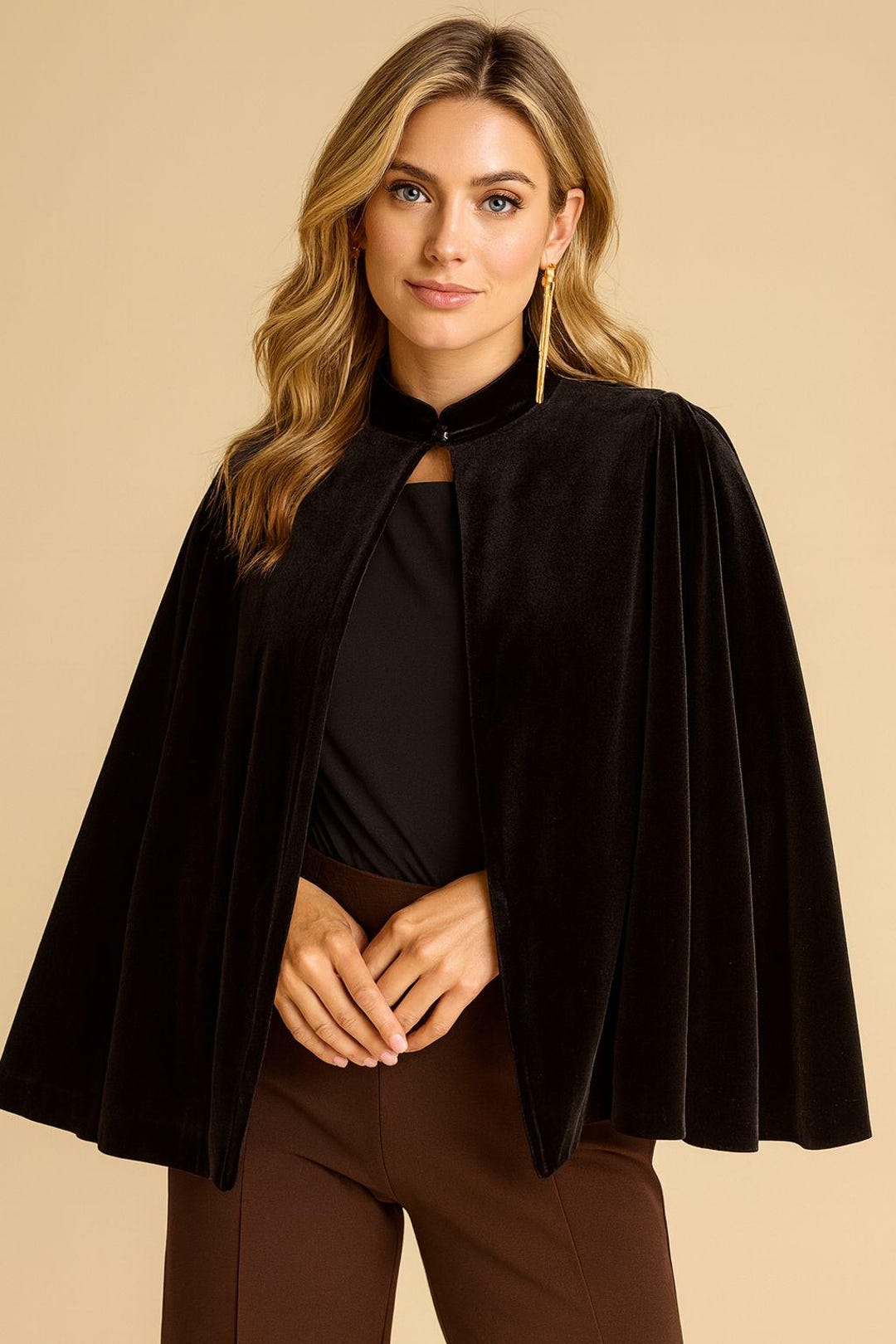 Women’s Black Velvet Cape Coat | Vintage Gothic Steampunk Formal Winter ...
