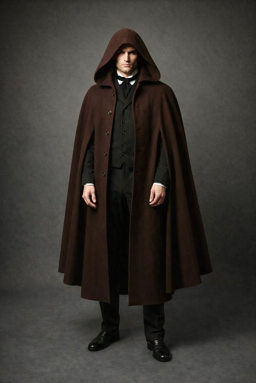 Victorian Wool Hooded Cloak for Men, Vintage Gothic Steampunk Medieval ...