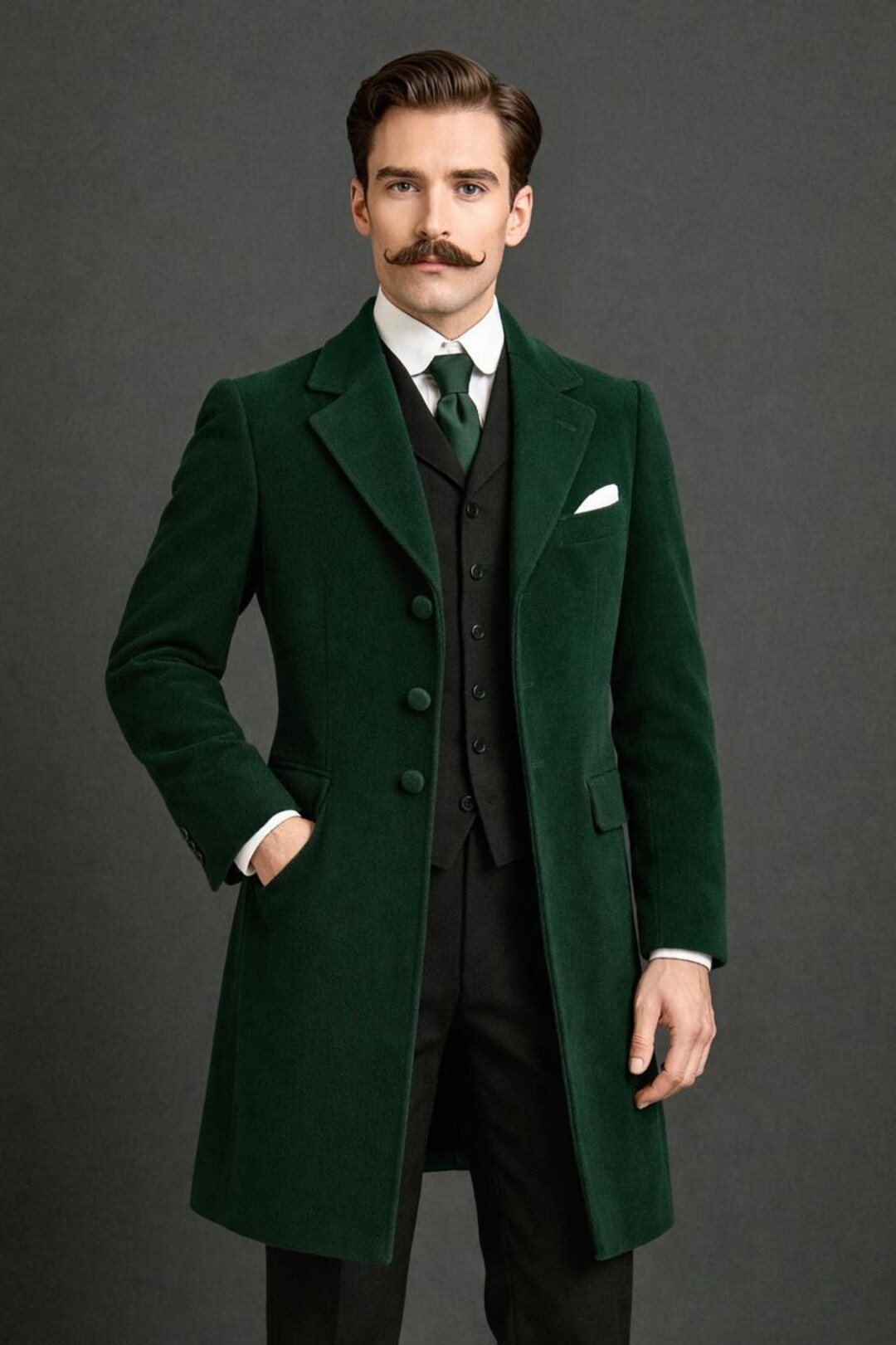 Men’s Victorian Wool Long Trench Coat, Vintage Gothic Steampunk ...
