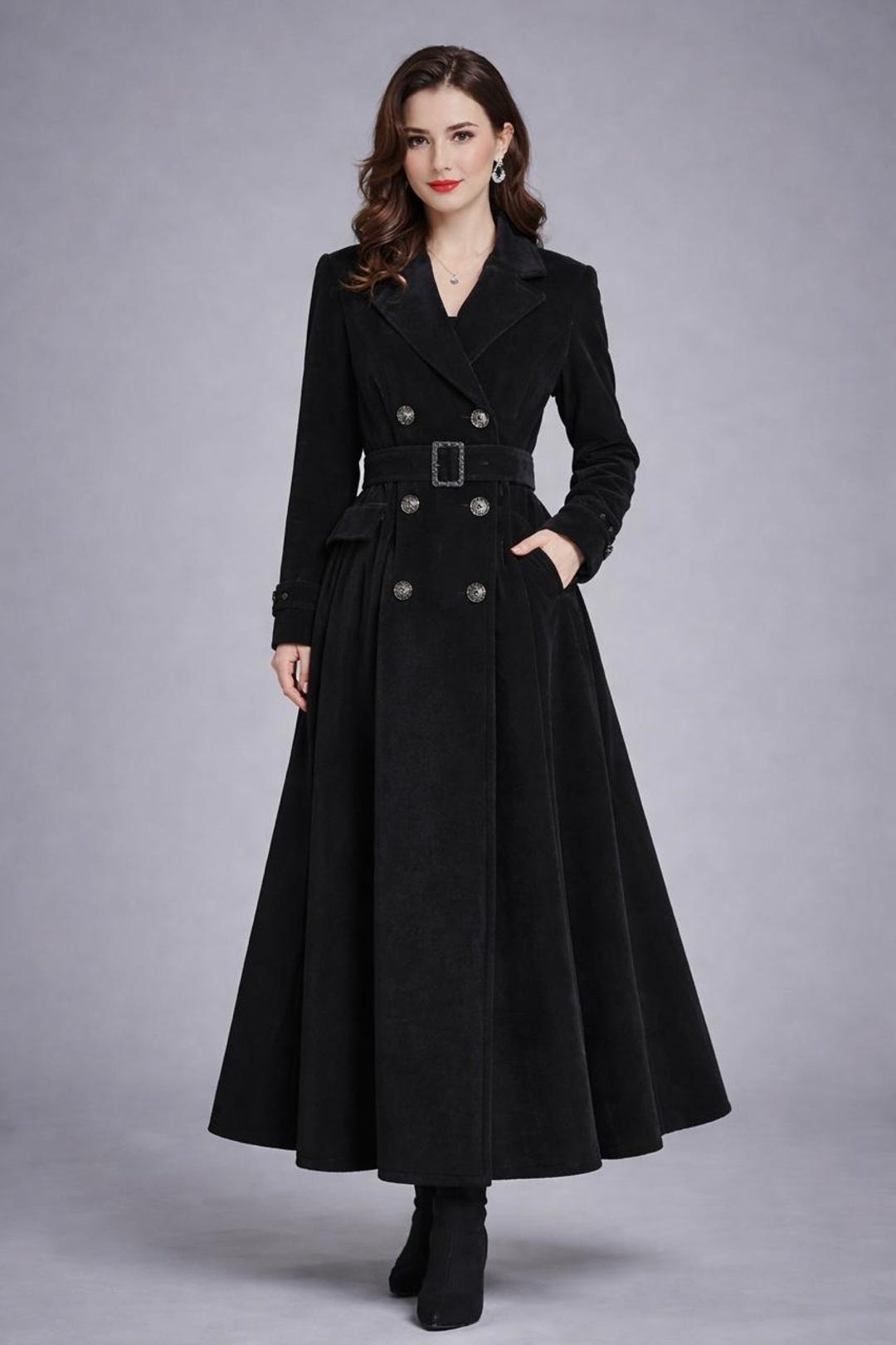 Women's Victorian Black Wool Long Frock Coat, Vintage Gothic Steampunk ...