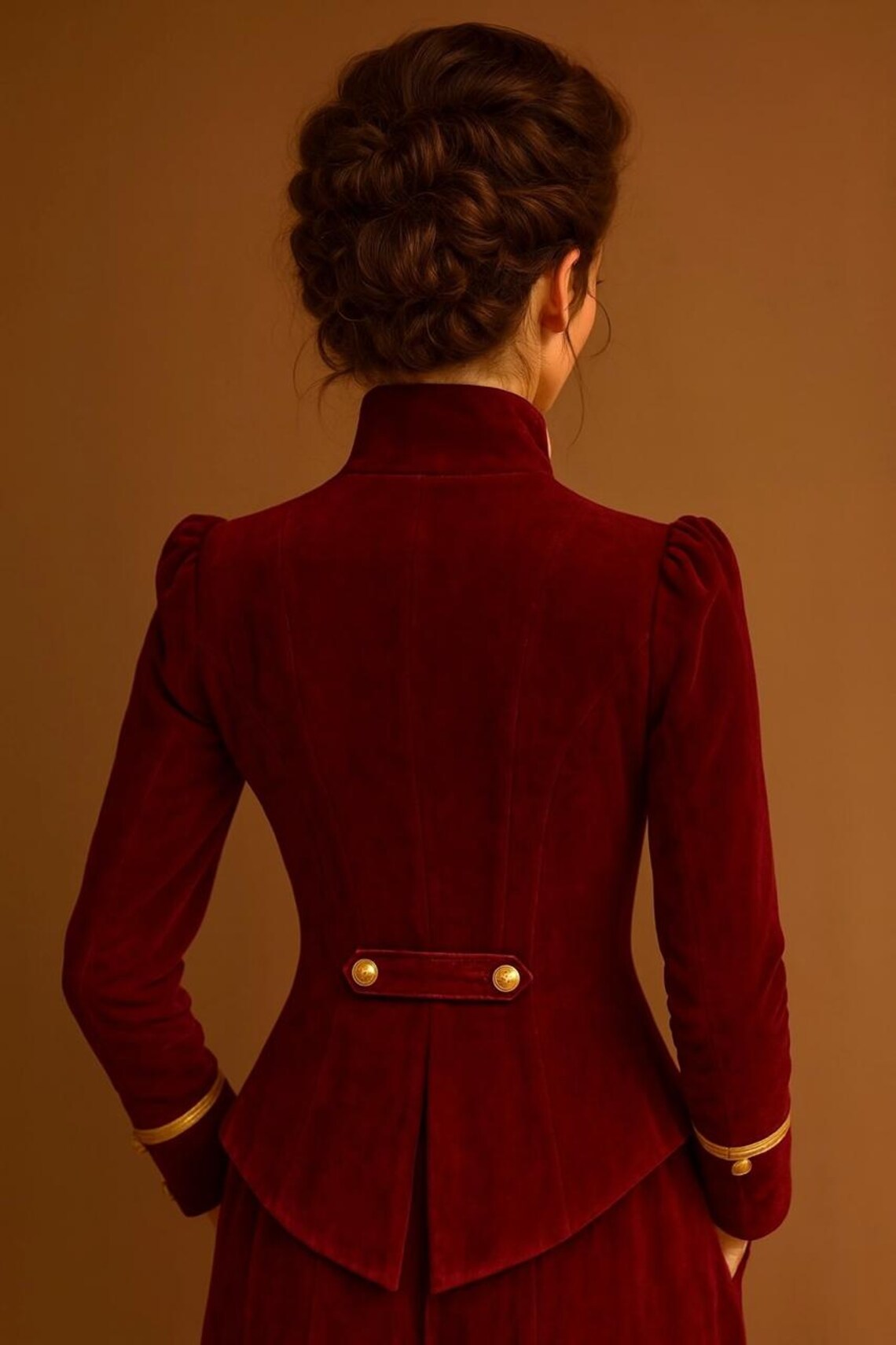 Women’s Victorian Military Burgundy Red Coat Jacket, Vintage Gothic ...