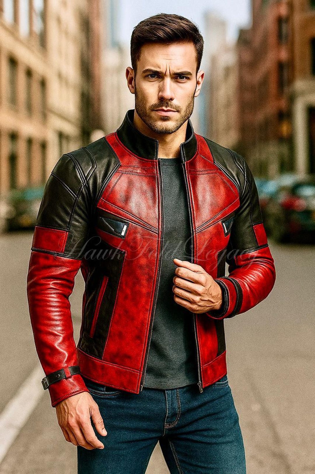 Deadpool Leather Jacket: Red & Black Motorcycle Biker Cosplay - Etsy