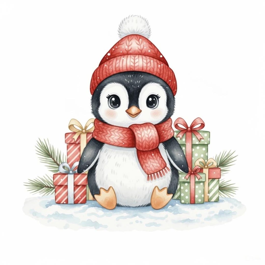Watercolor Christmas Penguin Clipart | Holiday Owl PNG JPG (digital ...
