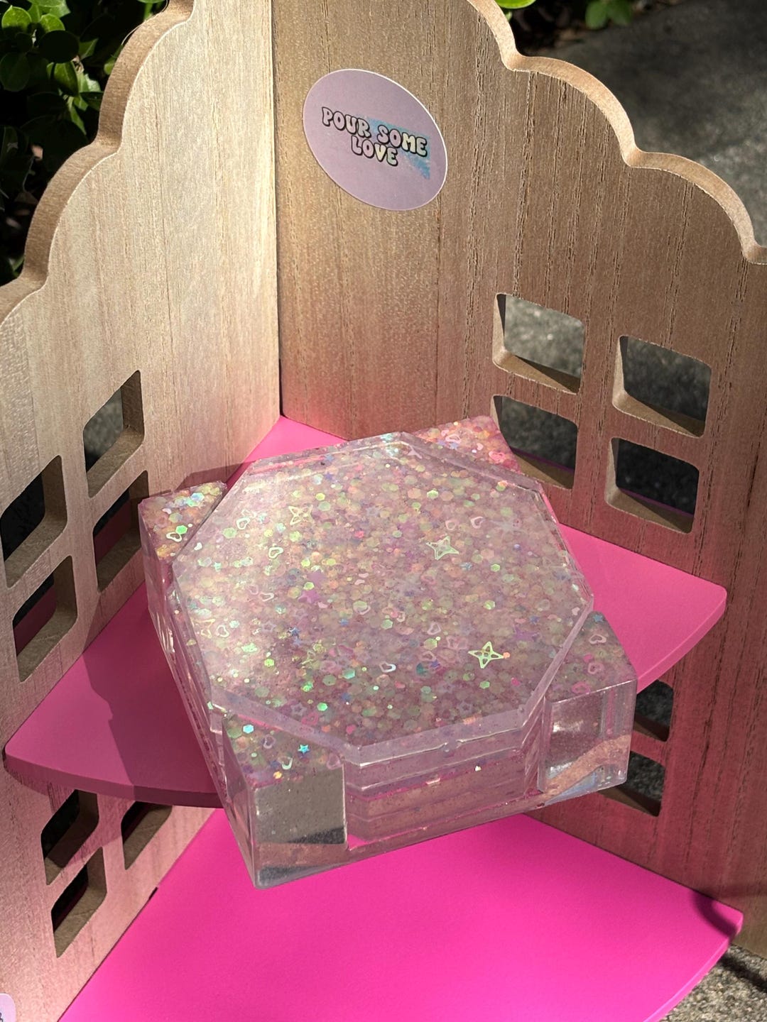 Iridescent Pink Octagon Shaped Coaster Set - Etsy