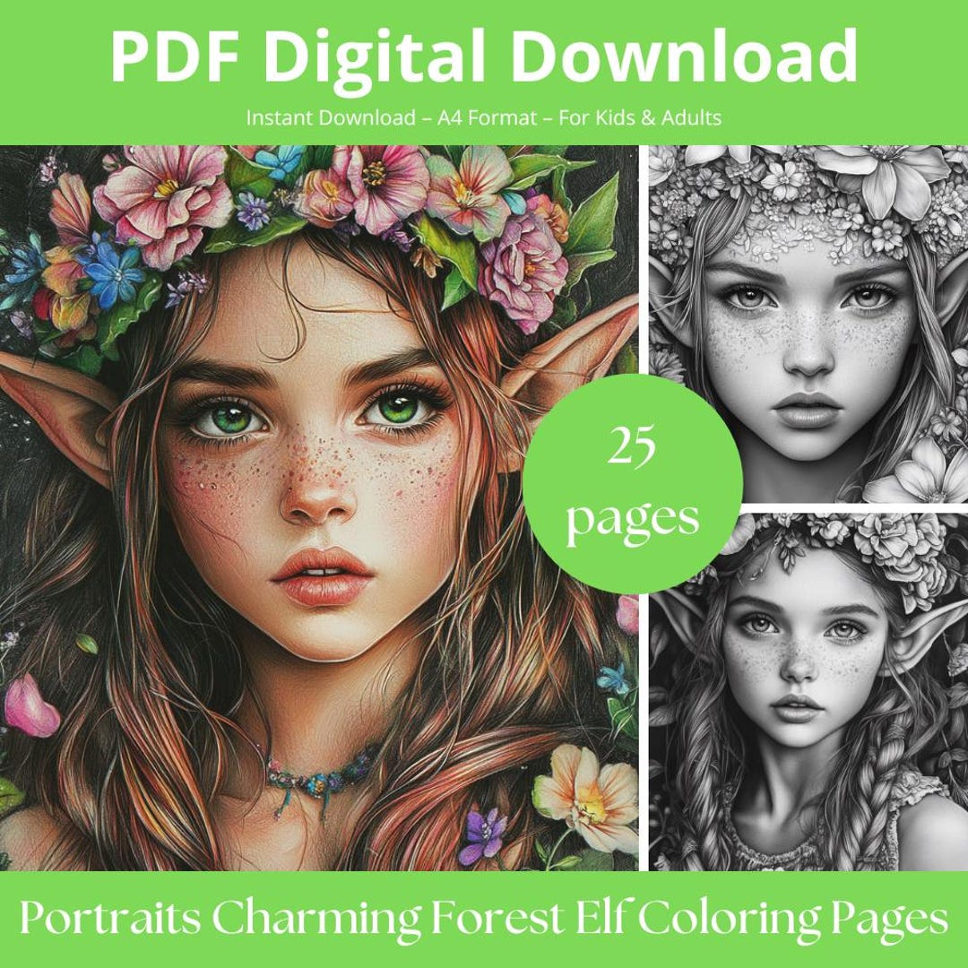 Fairytale Wood Elf Coloring Pages - 25 Printable A4 Illustrations - 1 ...