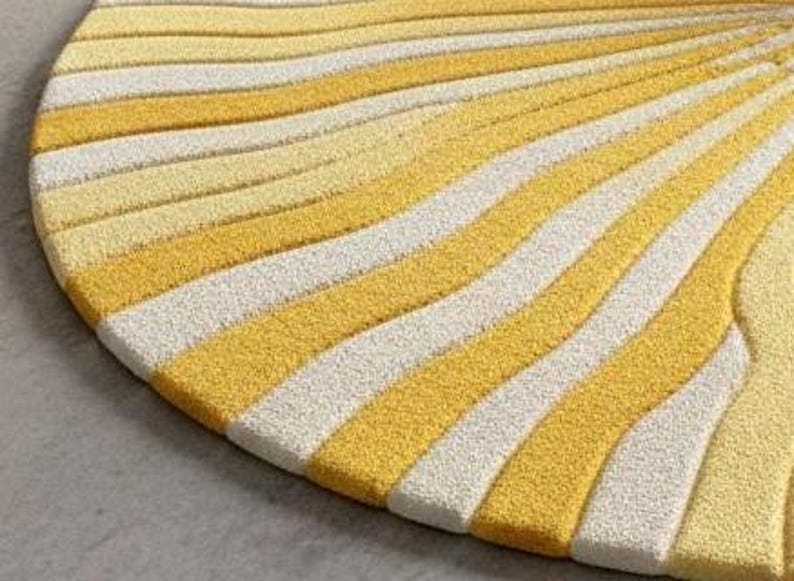 Hand Tufted Round Rug | Yellow Ivory Sunburst Modern Carpet 3x3 6x6 ...