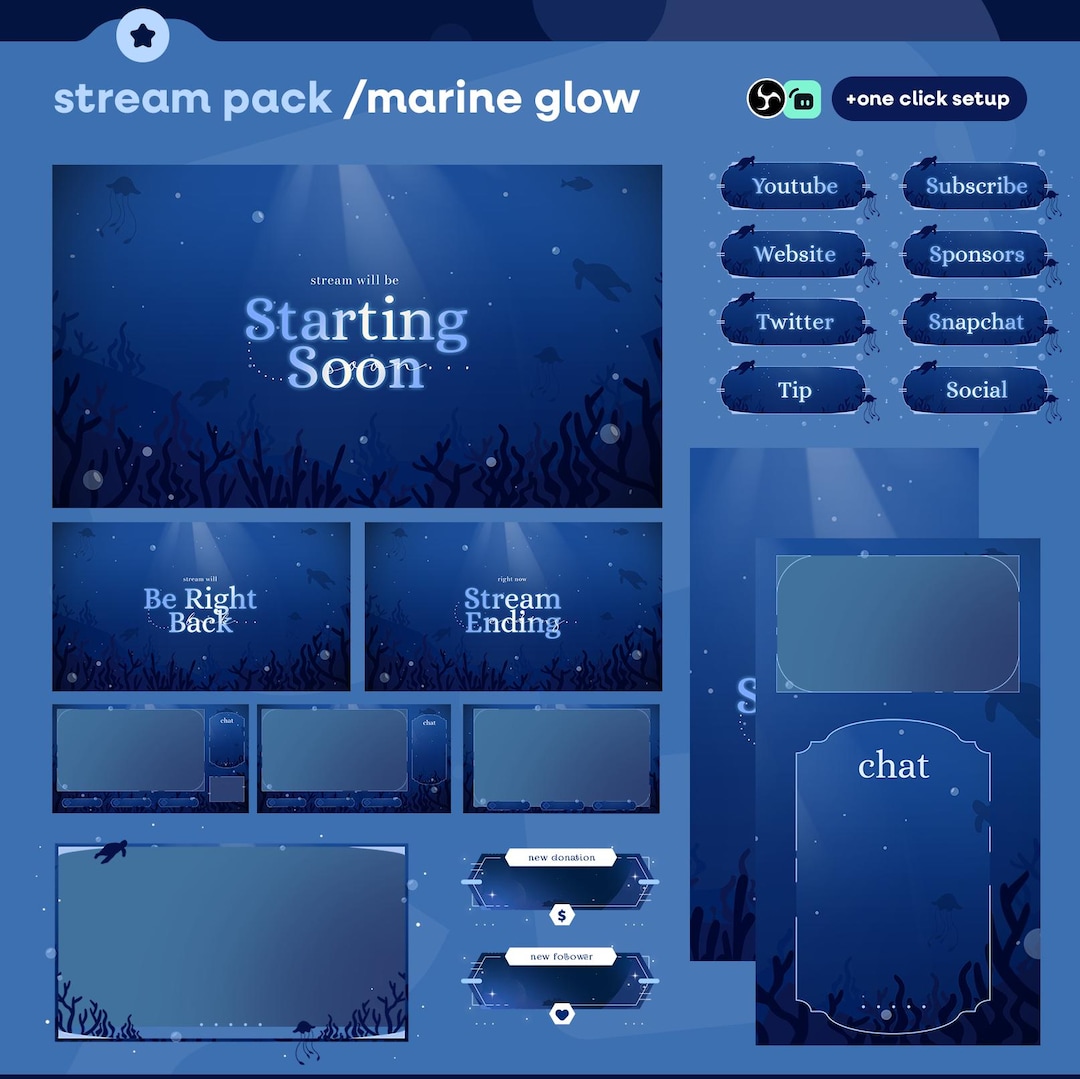 Animated Marine Glow Stream Overlay: Soft Blue Ocean for Twitch and Obs ...