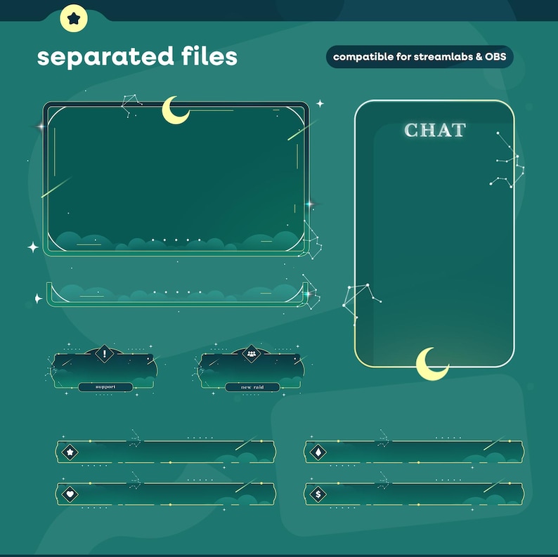 Celestial Animated Stream Overlay Pack for Twitch, Tiktok, Kick, Youtube | Aesthetic Theme ...