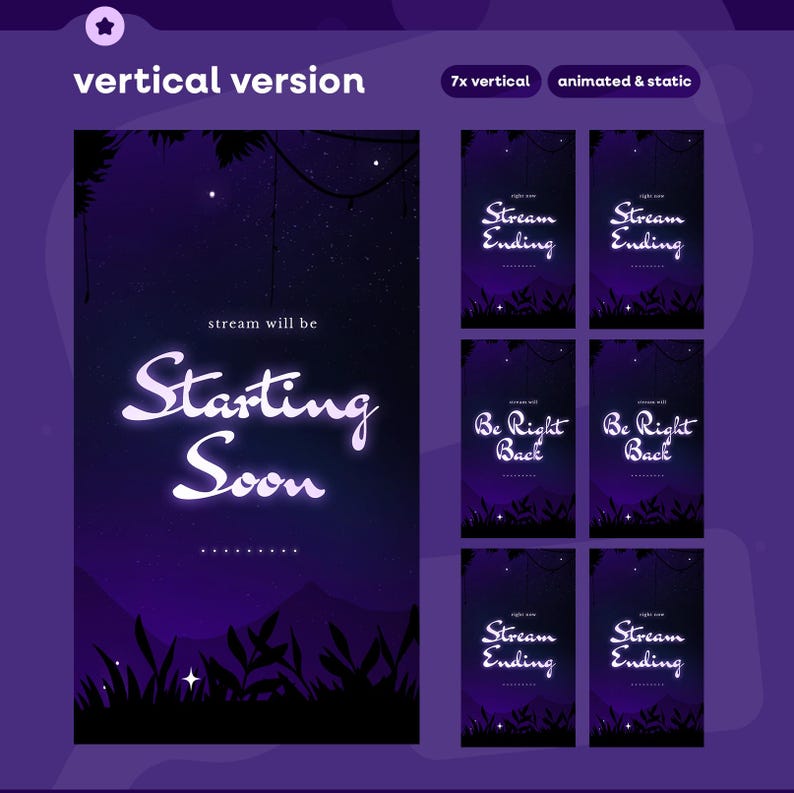 Animated Starry Grove Stream Pack: Purple Night Forest for Twitch and ...