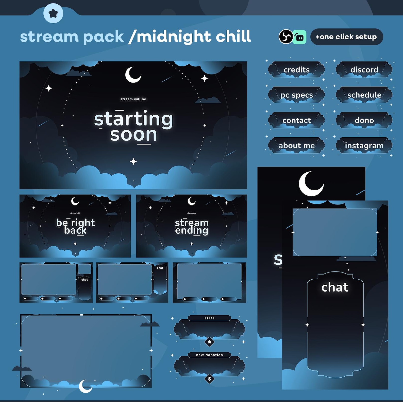 Dark Blue Cosmic Stream Overlay | Midnight Chill Moon Animated Pack ...