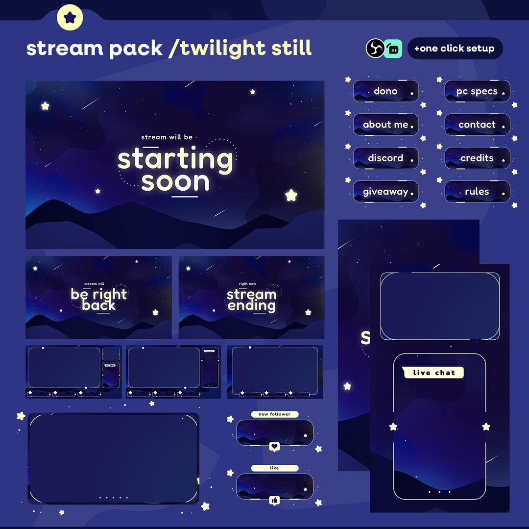 Starry Blue Galaxy Stream Overlay | Twilight Still Night Animated Pack ...