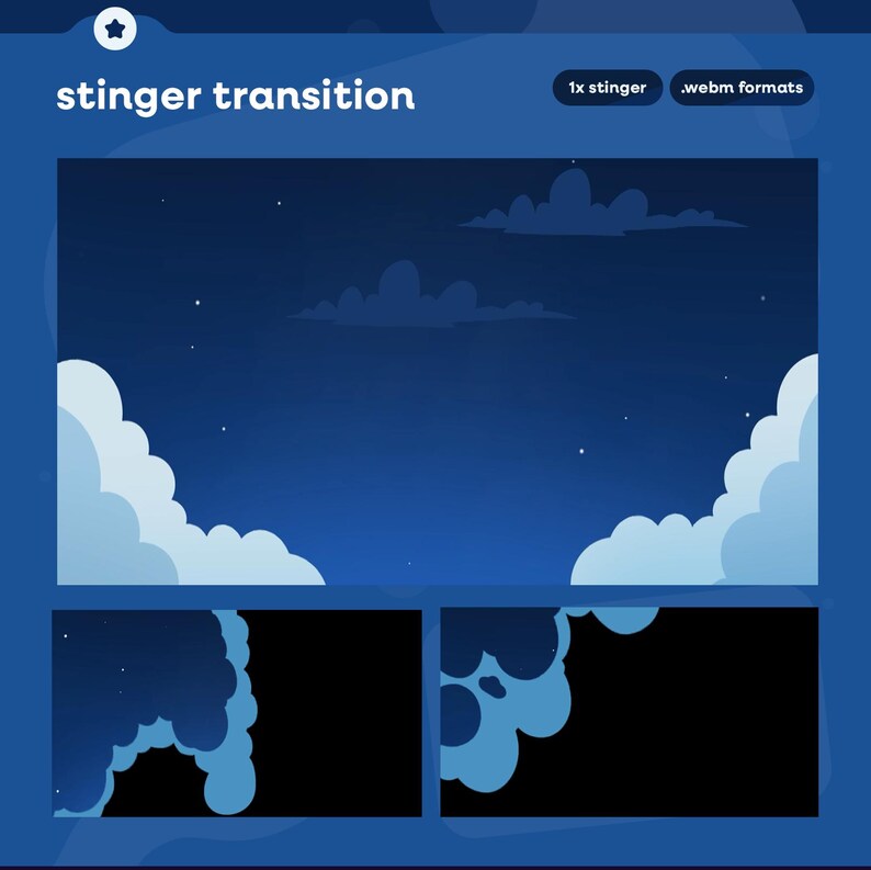 Dreamy Night Sky Stream Overlay Pack | Animated Vtuber Cloud Stars ...