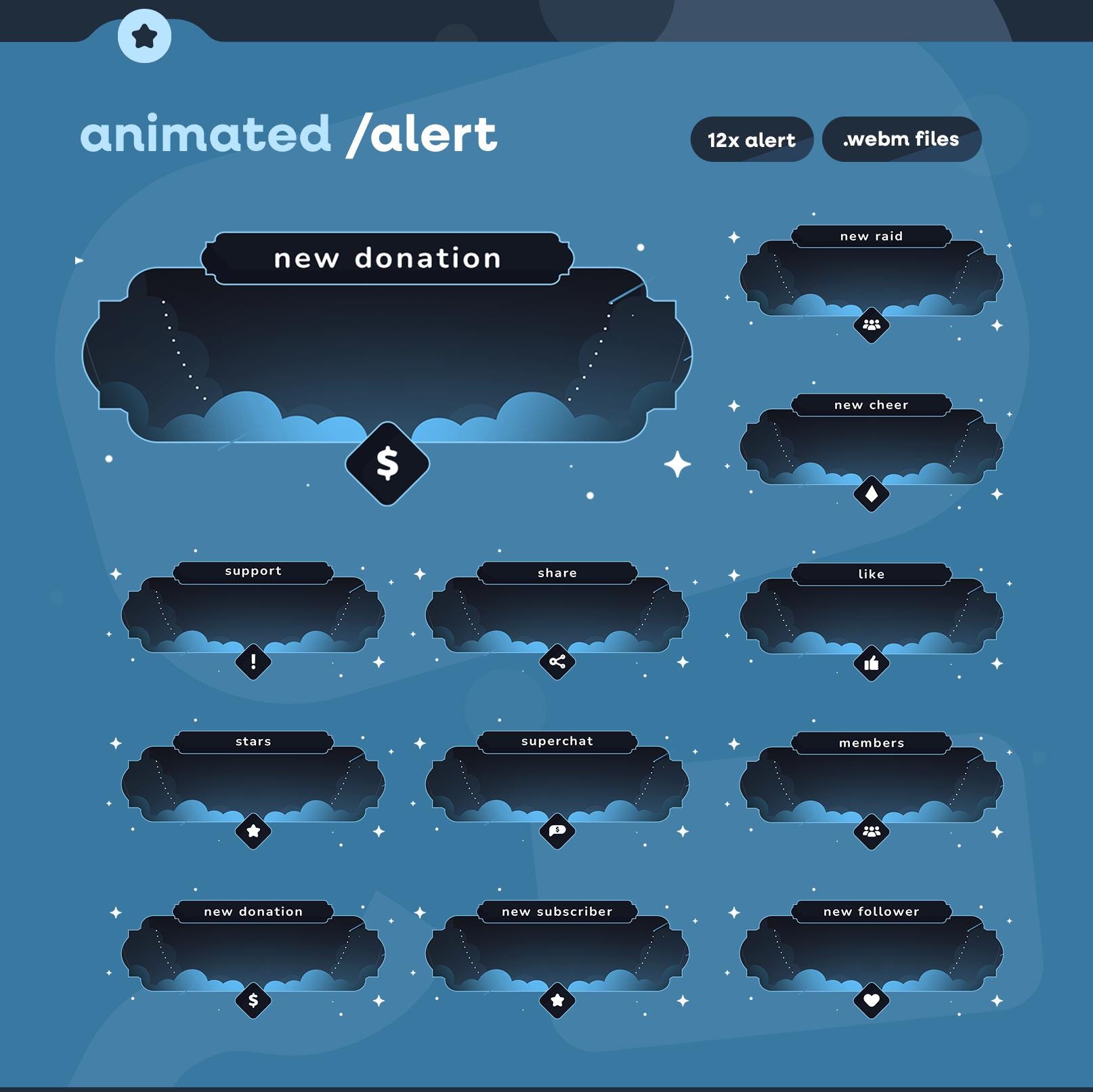 Dark Blue Cosmic Stream Overlay | Midnight Chill Moon Animated Pack ...