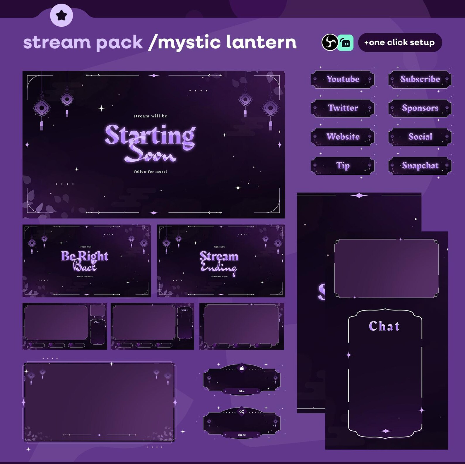 Cozy Purple Stream Overlay | Mystic Lantern Animated Pack | Twitch ...