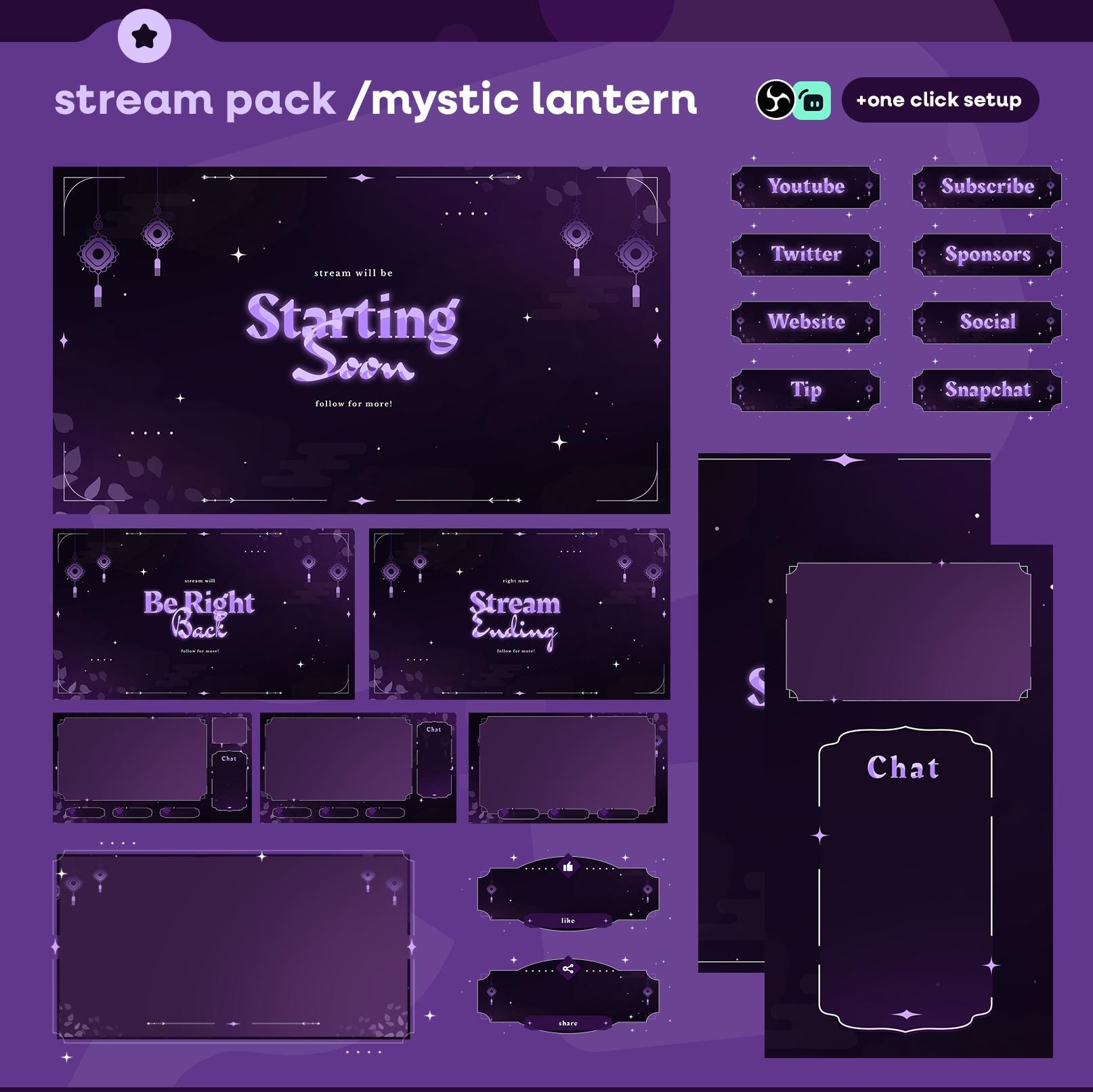 Cozy Purple Stream Overlay | Mystic Lantern Animated Pack | Twitch ...