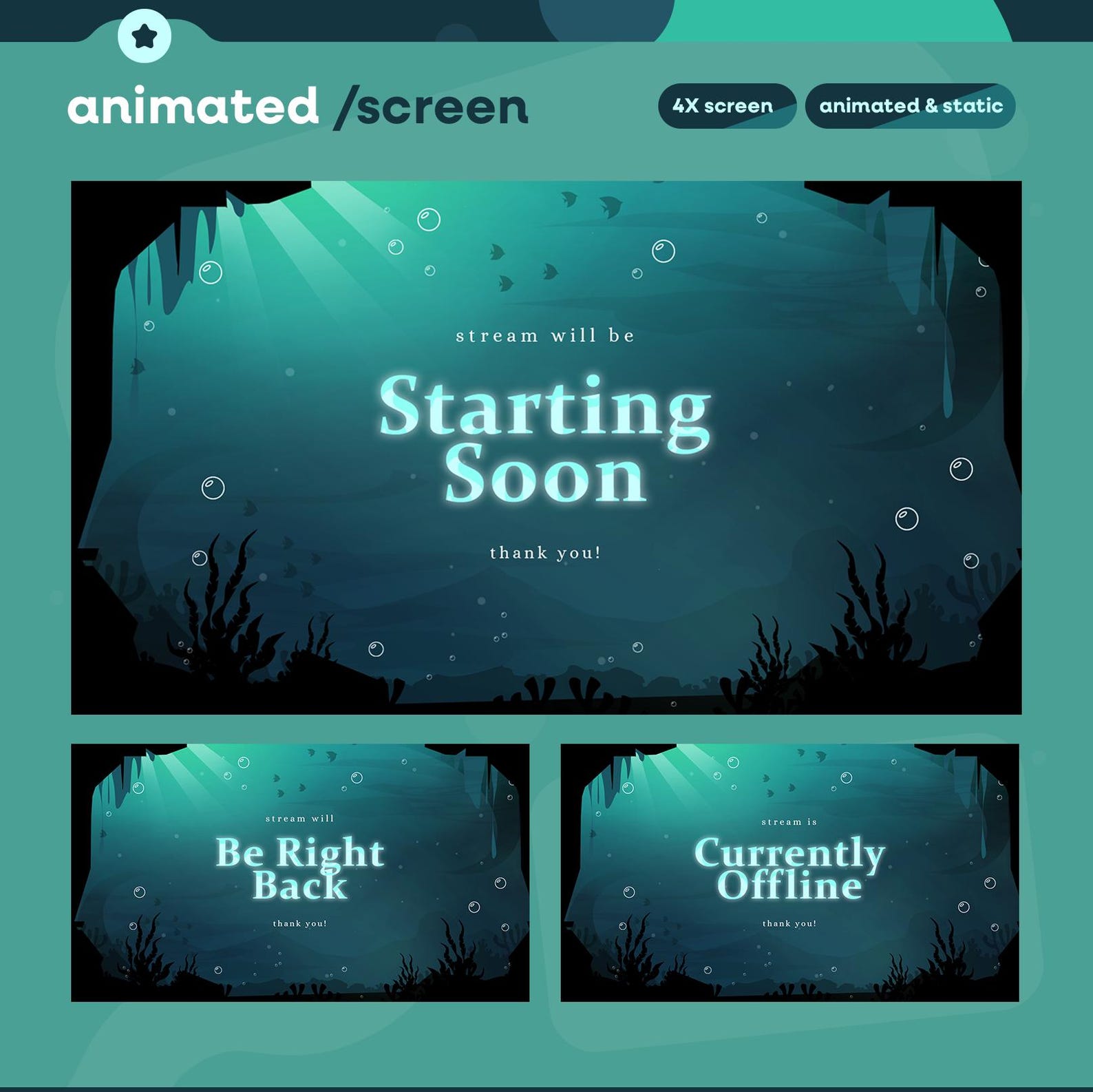 Ocean Blue Animated Stream Screens | Starting Soon, BRB, Ending ...